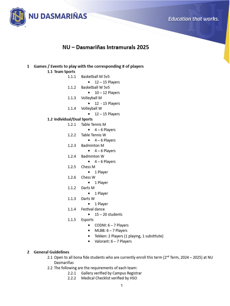 Intramurals 2025 Guidelines | PDF | Sports Competitions | Games Of ...
