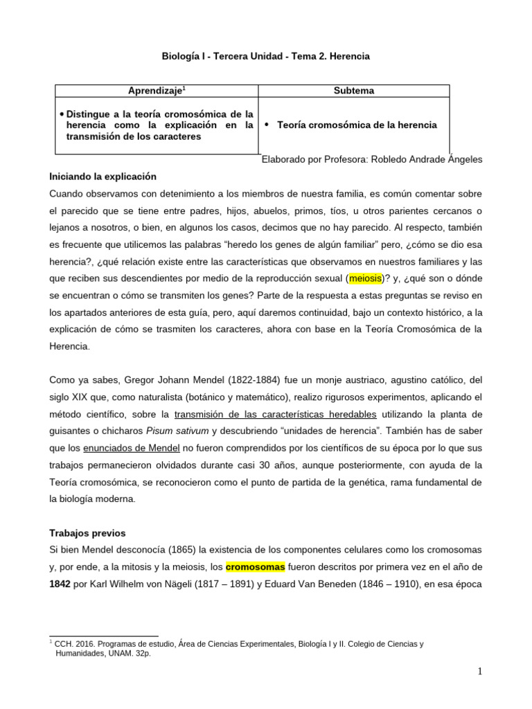 Teoría Cromosómica de la Herencia | PDF | Cromosoma | Genética