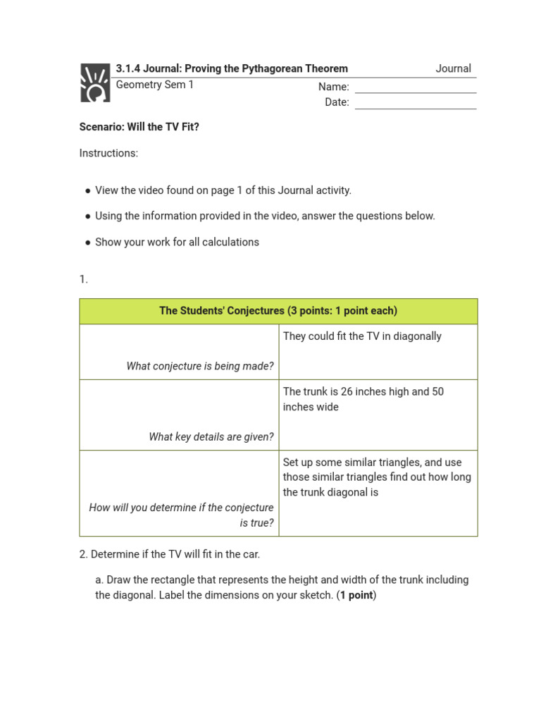 3.1.4 Journal - Proving The Pythagorean Theorem (Journal) | PDF ...