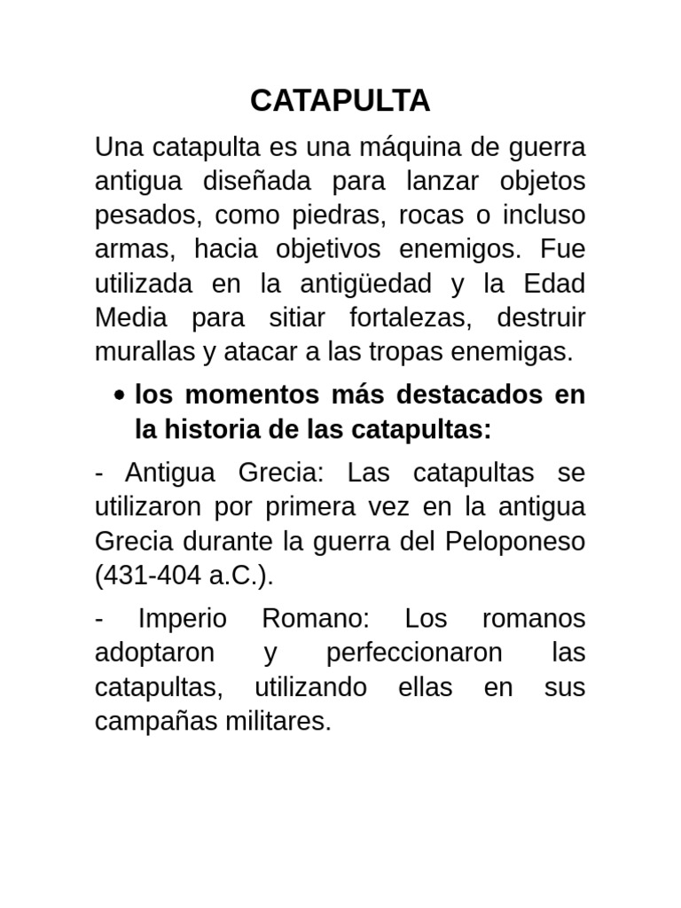 Historia y tipos de catapultas | PDF | Proyectiles
