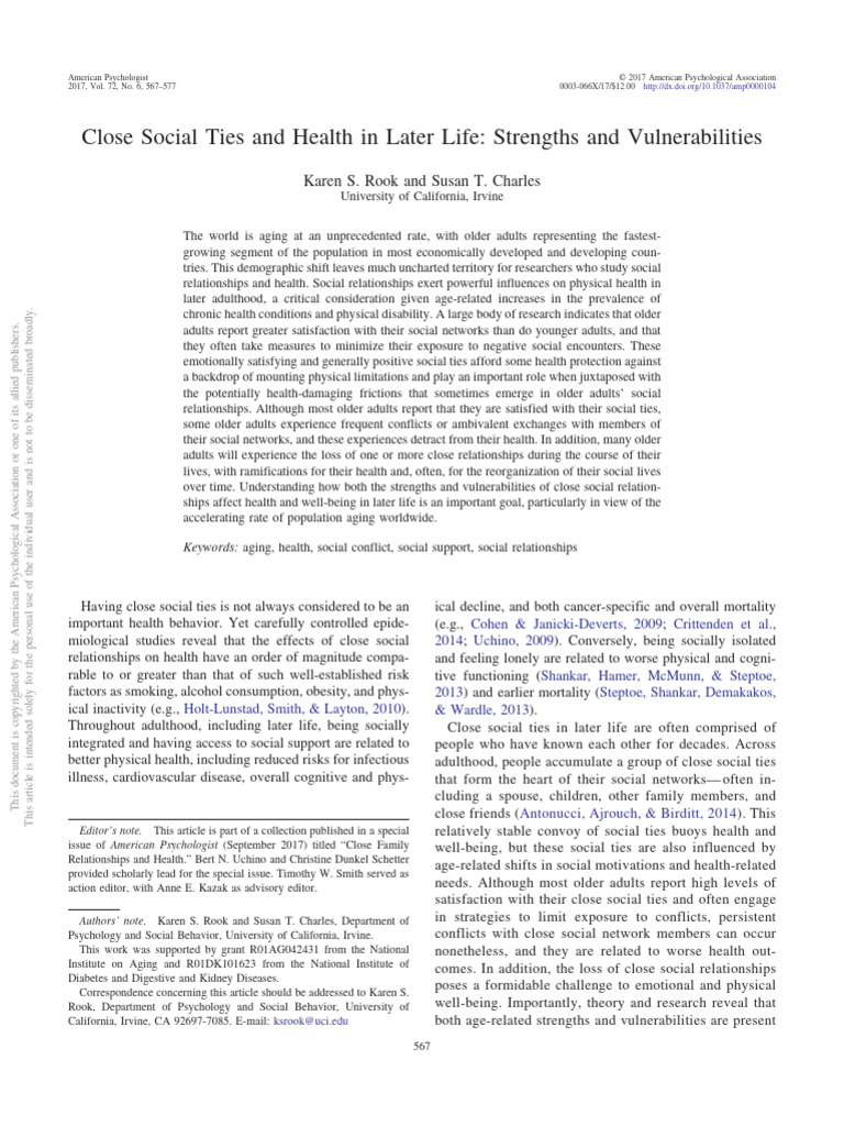 Rook and Charles Writing Psych | PDF | Social Support | Old Age