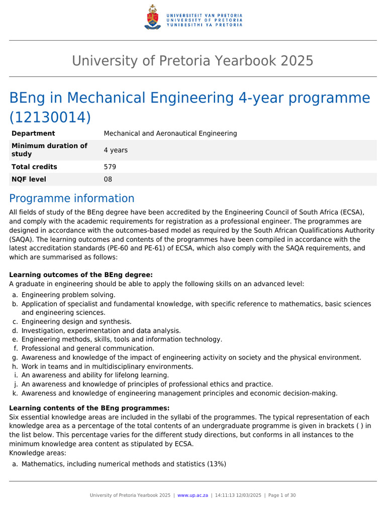BEng Mechanical Engineering 2025 Guide | PDF | Integral | Equations