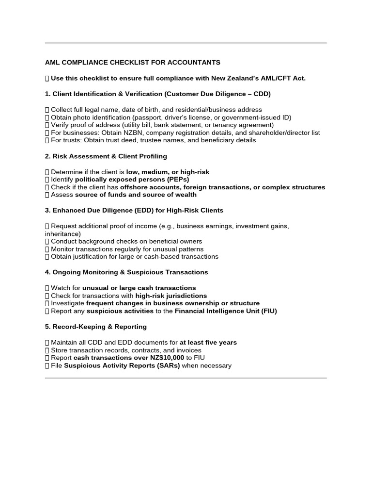 Aml Compliance Checklist For Accountants | PDF