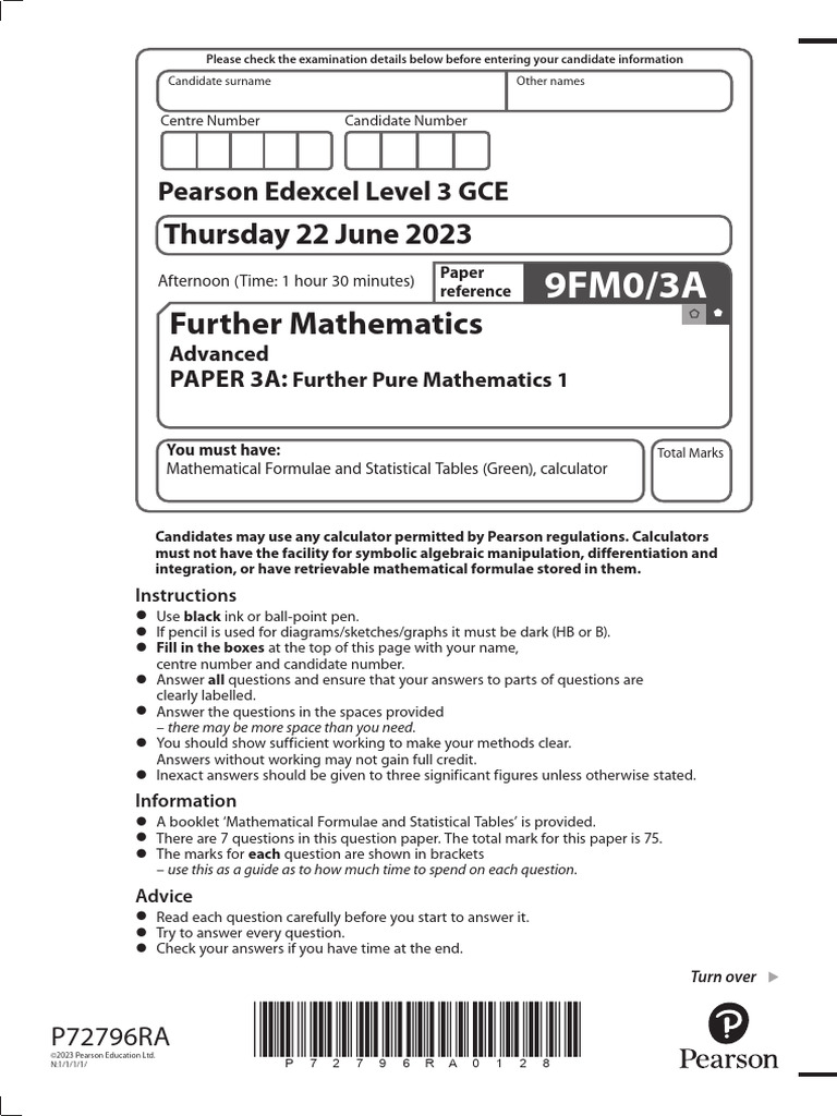 2306 9FM0 3A A Level Further Pure 1 June 2023 PDF | PDF | Mathematics ...