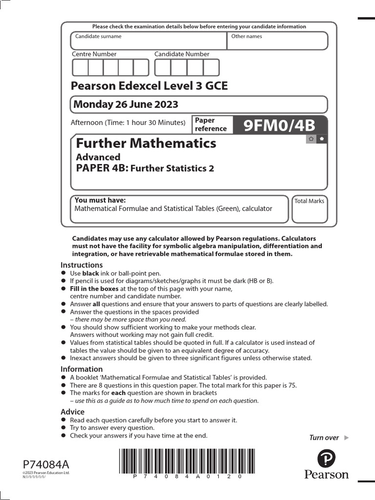 2306 9FM0 4B A Level Further Statistics 2 June 2023 PDF | PDF | Statistical Theory | Statistical ...