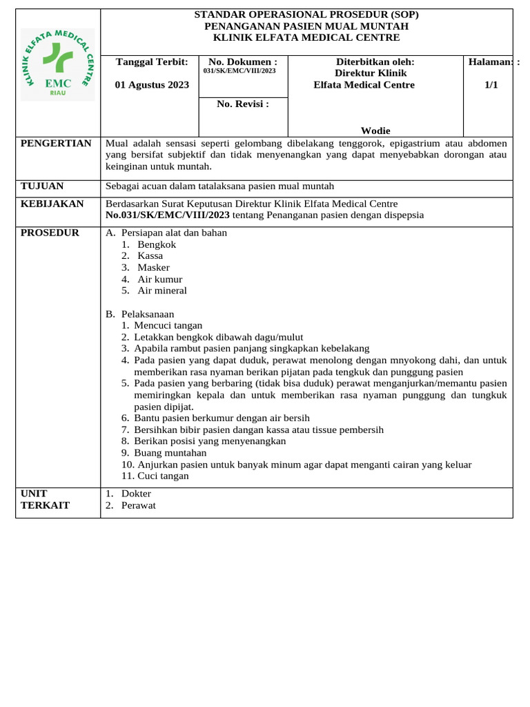 Sop Mual Muntah | PDF