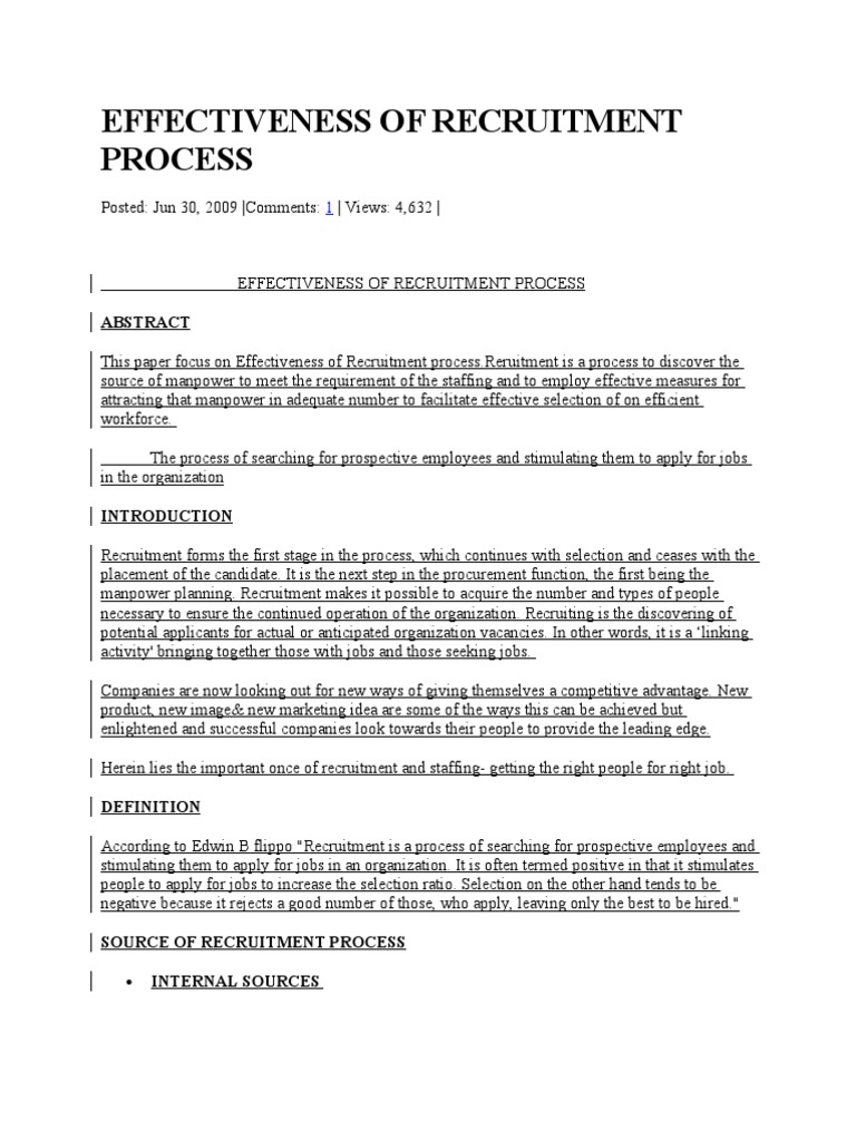 Effectiveness of Recruitment Process | Recruitment | Employment
