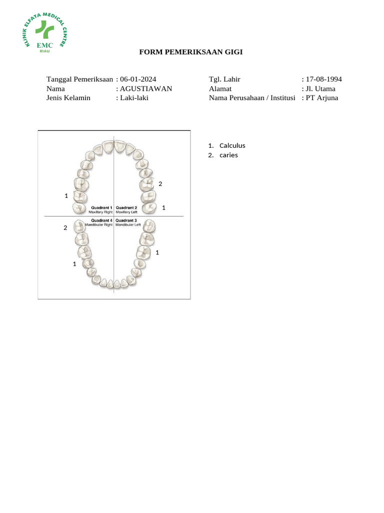 Form Pemeriksaan Gigi Agustiawan | PDF