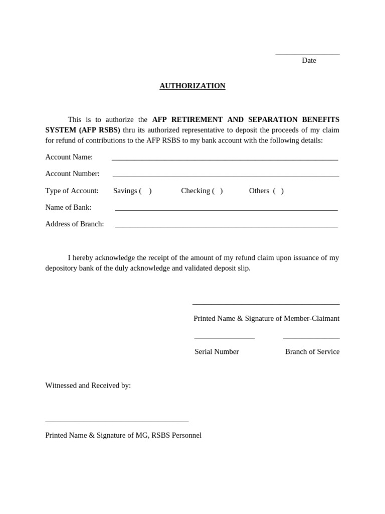 RSBS Refund Authorization Form 2025 | PDF