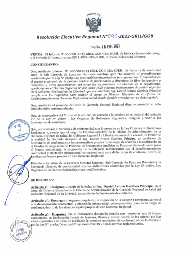 R.E.R. N 091-2023-Daniel Gamboa Principe-Of - Administ.geresa | PDF