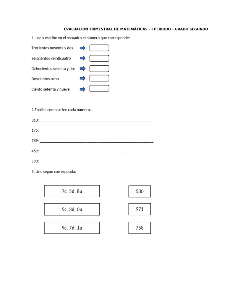 Evaluación Trimestral de Matemáticas - 2° | PDF