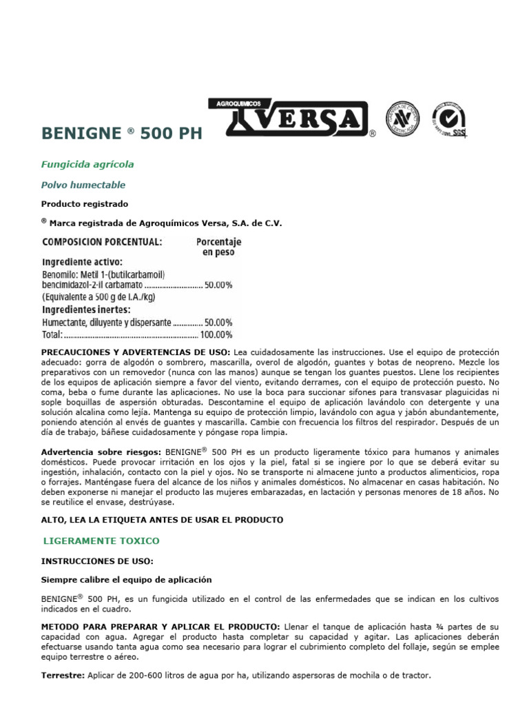 Benigne Polvohumectable | PDF | Agua | Residuos