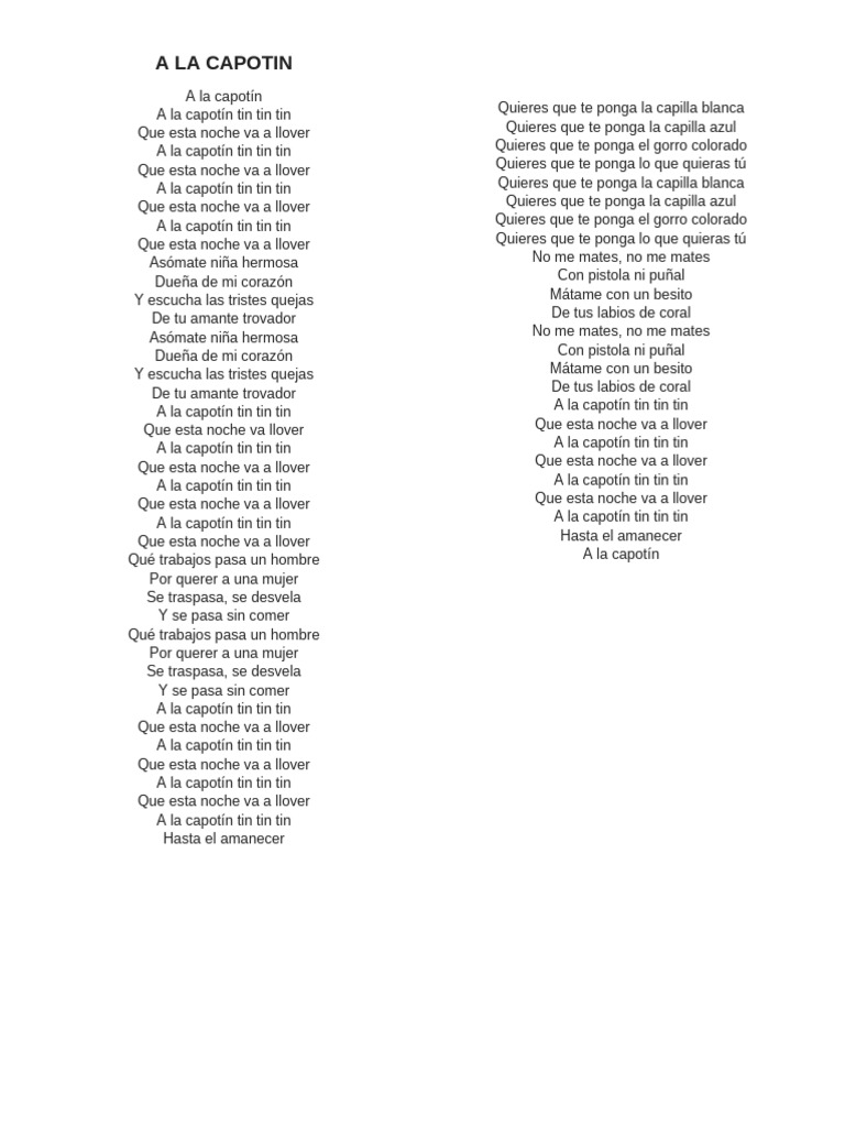 A La Capotin Cancion Folklorica | PDF