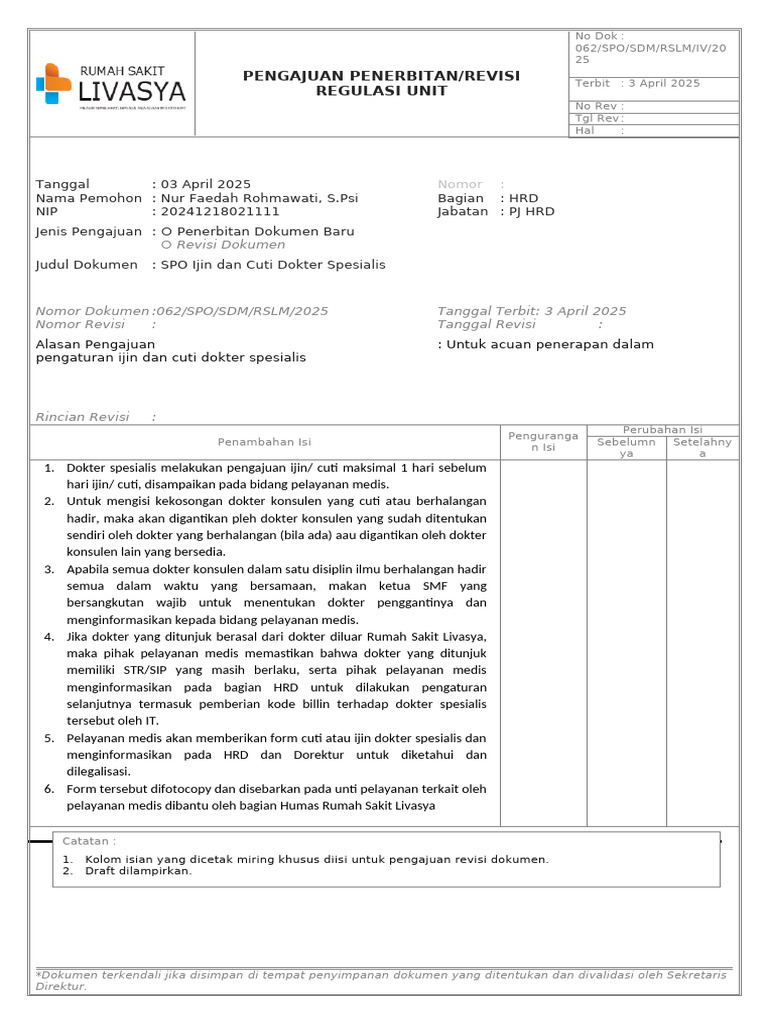 Form Penerbitan Dan Revisi Regulasi | PDF