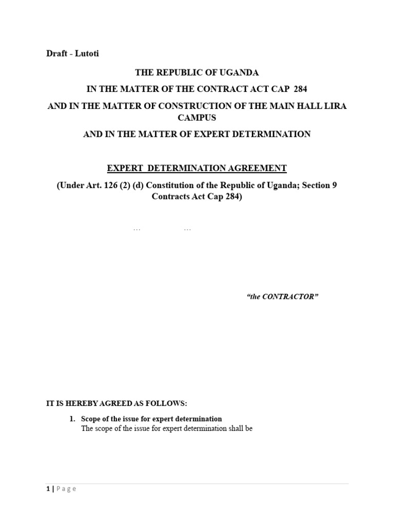 Expert Determination Agreement for Lira Campus | PDF | Justice | Crime ...