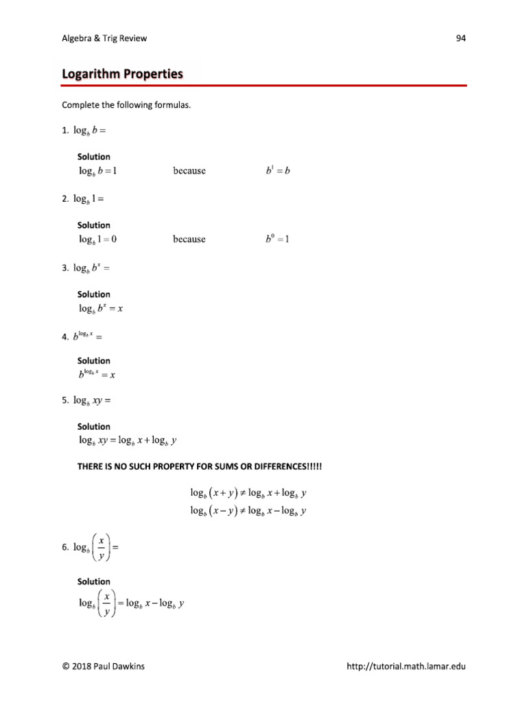 Logarithm Review Properties 22 | PDF