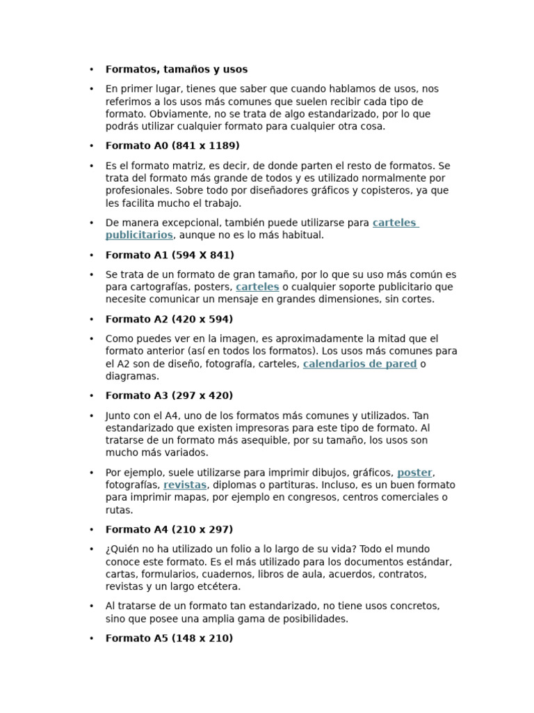 Formatos de papel y sus usos comunes | PDF