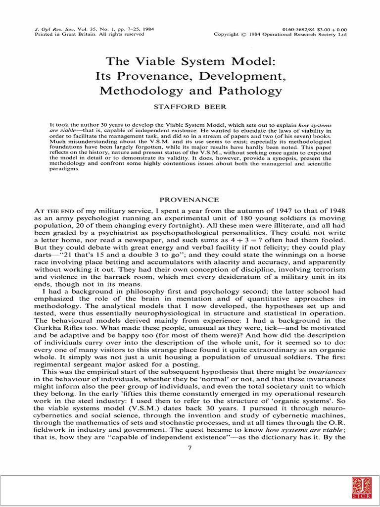 Beer - The Viable System Model - Its Provenance, Development ...