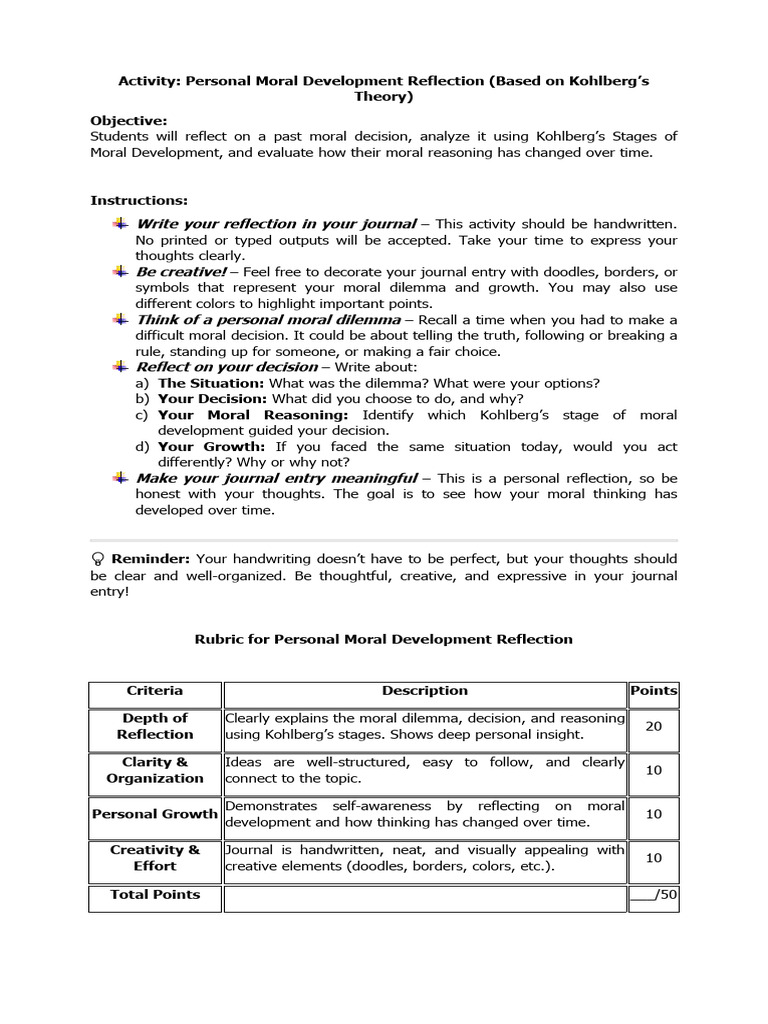 Personal Moral Development Reflection | PDF | Thought | Reason