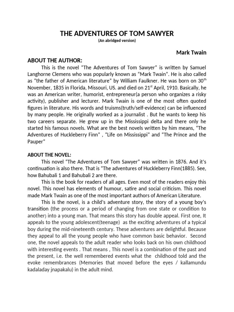 The Adventures of Tom Sawyer | PDF | Huckleberry Finn | The Adventures ...