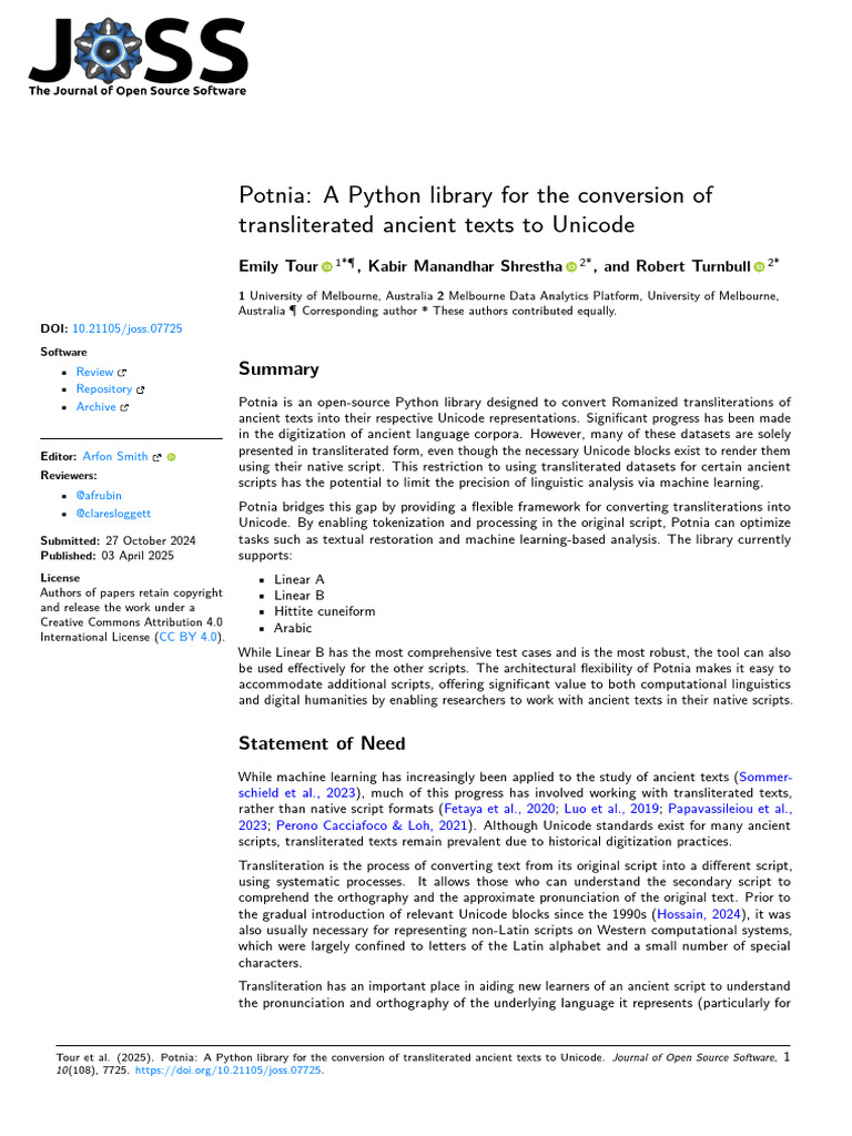 Potnia A Python Library For The Conversion of Transliterated Ancient ...