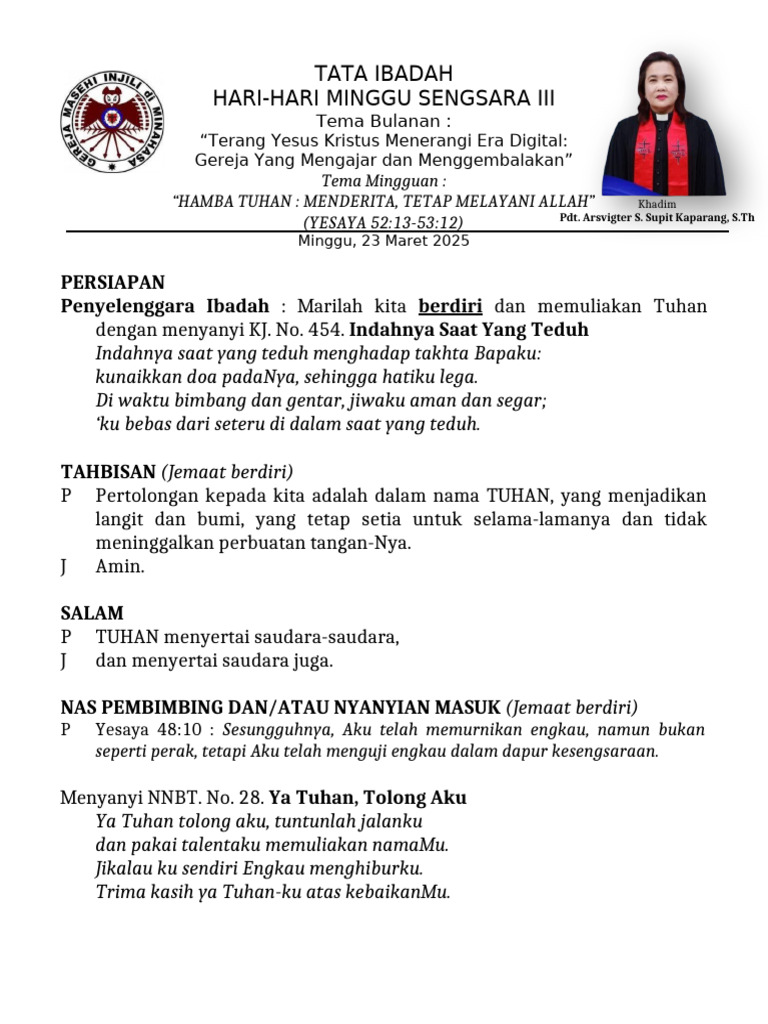 Ibadah Minggu Sengsara III: Melayani Allah | PDF