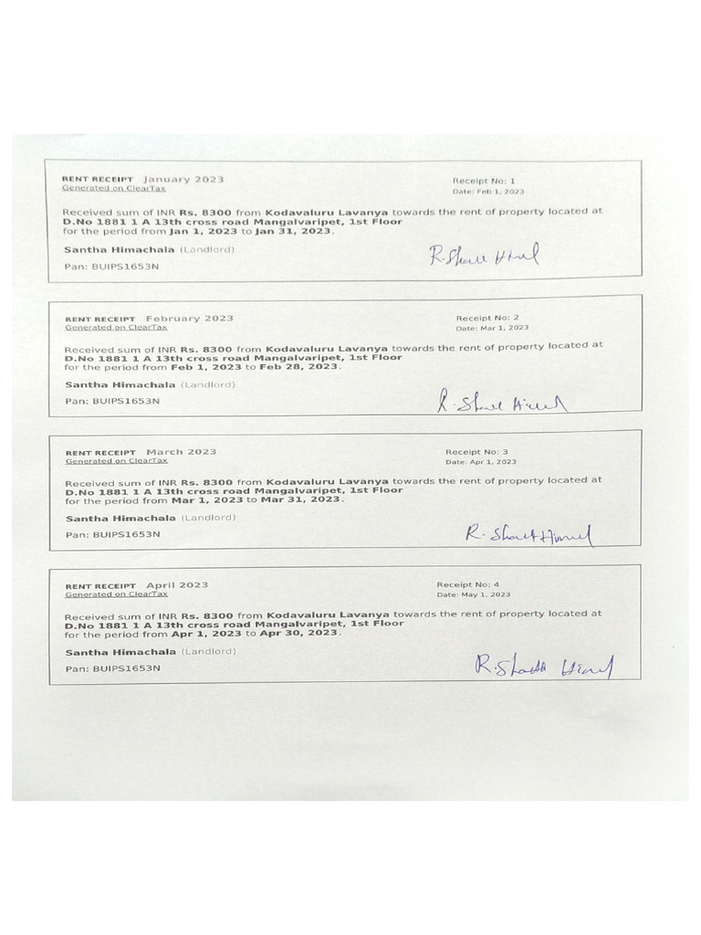 Rent Receipt 2023 | PDF