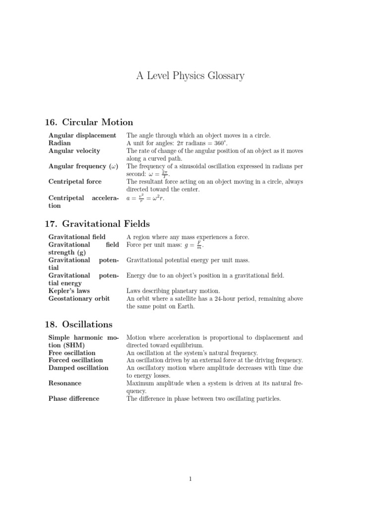 A Level Physics Key Terms Glossary | PDF | Gases | Oscillation