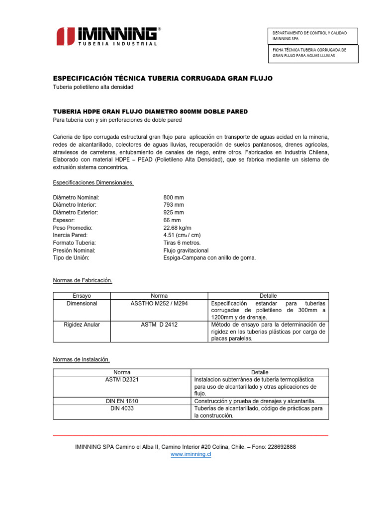 Corrugado DP DN 800mm | PDF | Tubería (transporte de fluidos ...