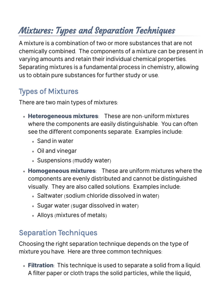 Filtration in Mixture Separation | PDF