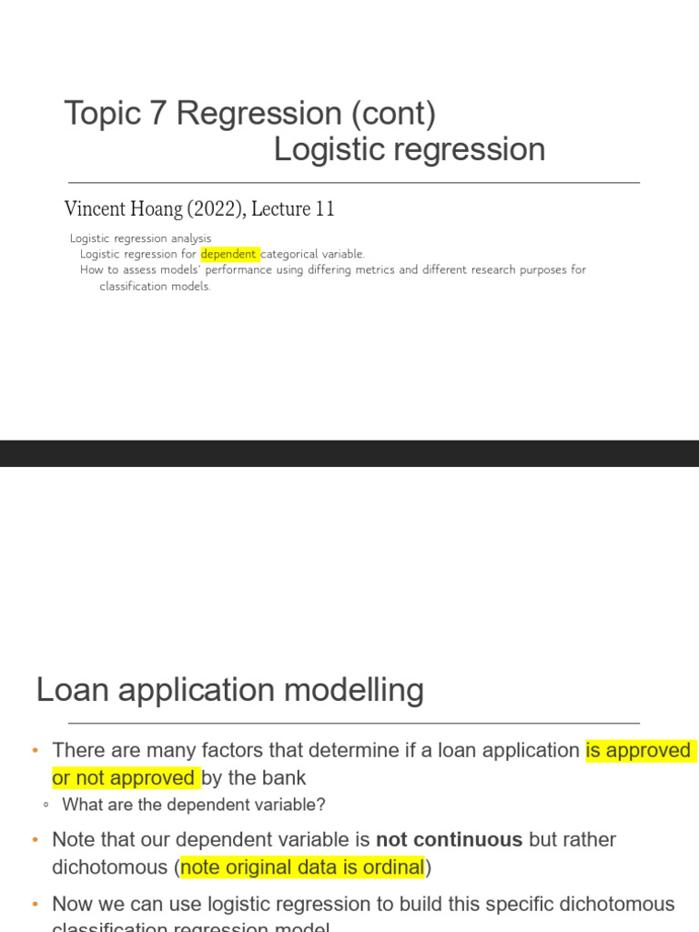 Topic 7 Regression (Cont2) Logistic Regression | PDF | Logistic Regression | Statistical ...
