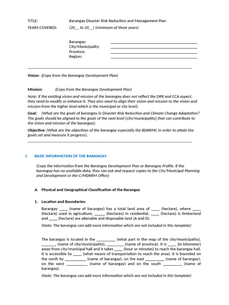 BDRRM-Plan-Template-English (4) | PDF | Emergency Evacuation | Hazards