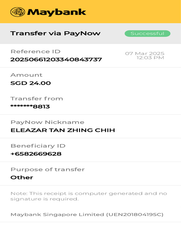 PayNow Transfer Receipt - SGD 24.00 | PDF