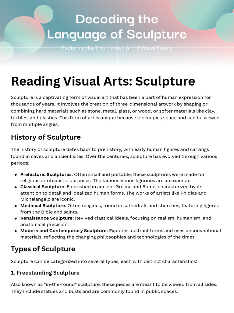Understanding Sculpture in Visual Arts | PDF | Sculpture | Relief