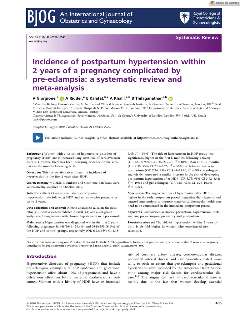 BJOG - 2020 - Giorgione - Incidence of Postpartum Hypertension Within 2 ...