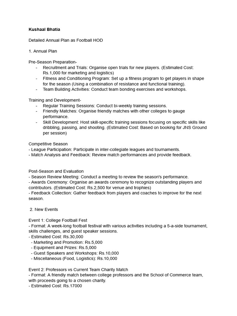Kushaal Bhatia Football HOD Assignment | PDF