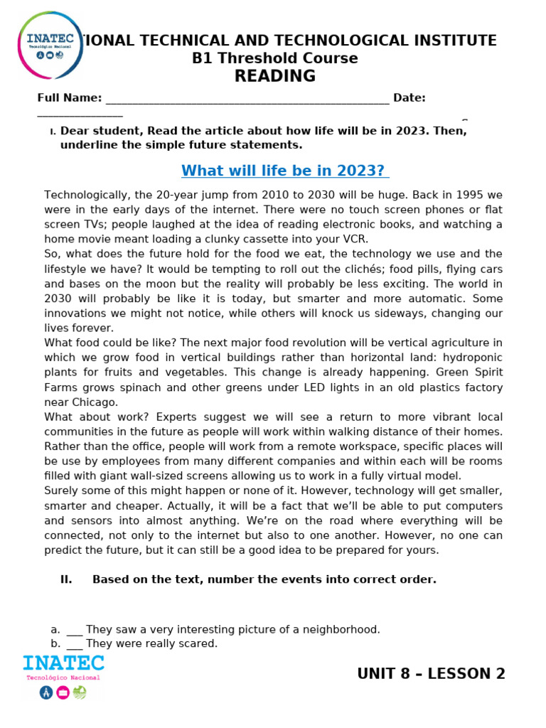 Reading - U8 L2 | PDF