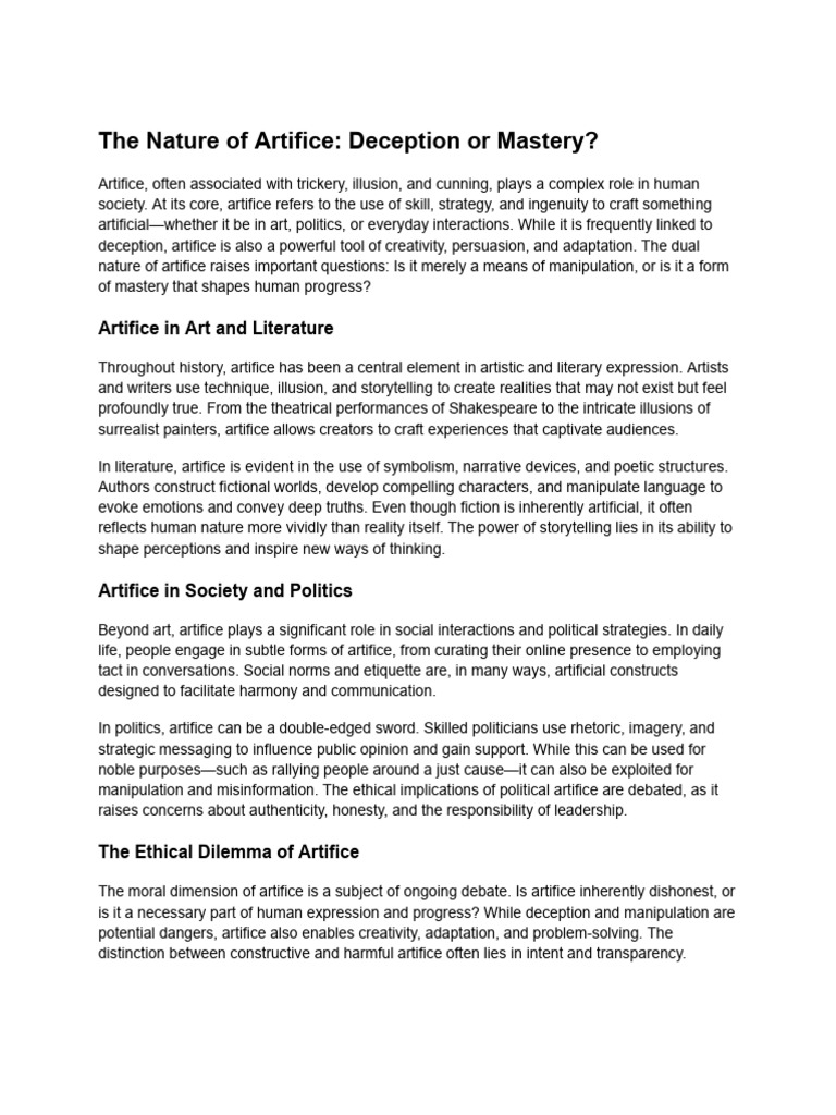 The Nature of Artifice - Deception or Mastery | PDF | Deception ...