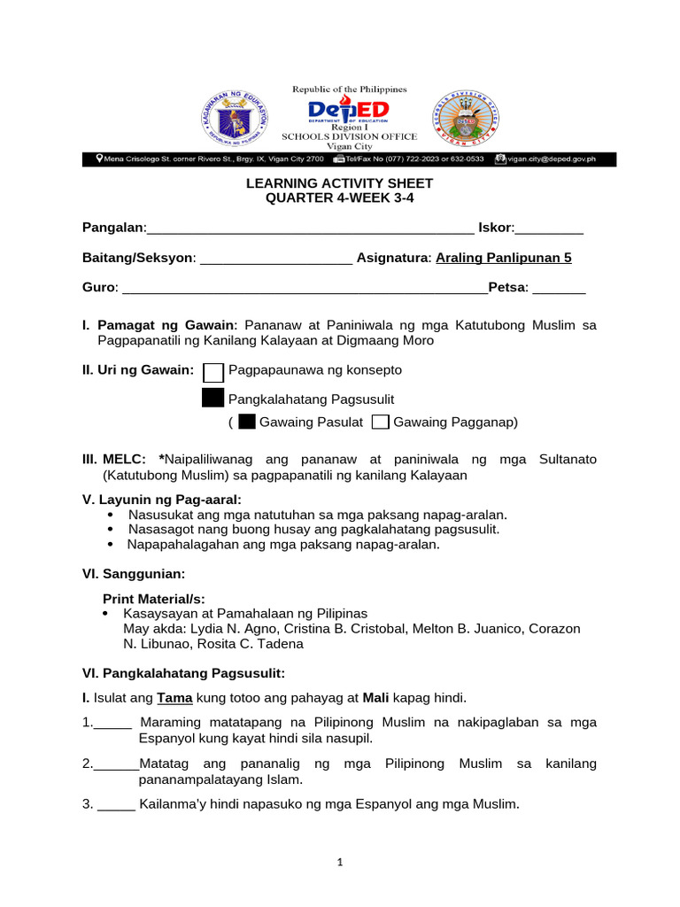 LAS AP5 Q4 Week 3 4 SA | PDF