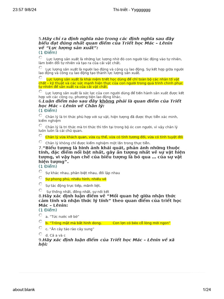 Trac Nghiem On Tap Triet Hoc Mac Lenin Dai Hoc Ngoai Ngu Tin Hoc Thanh 111934 | PDF