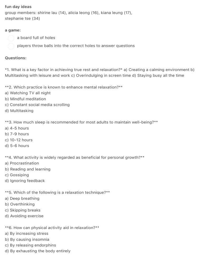 Fun Group Game Ideas for Relaxation | PDF