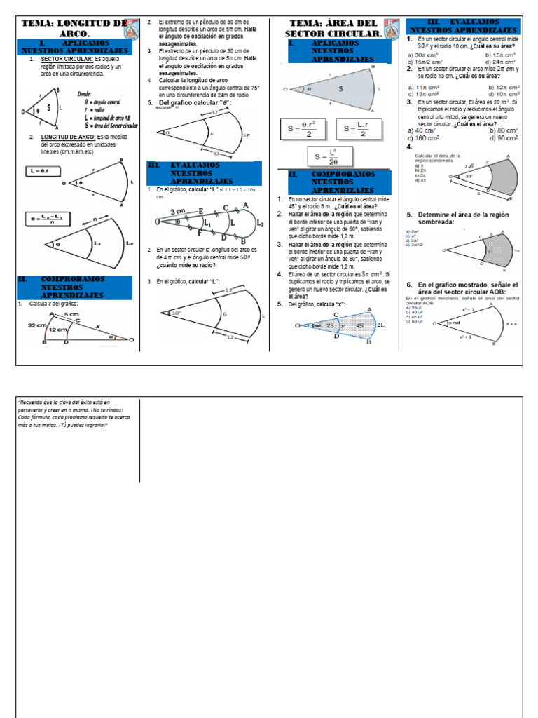 Actividad #2 Longitud de Arco y Sector Circular | PDF | Curva | Geometría Elemental