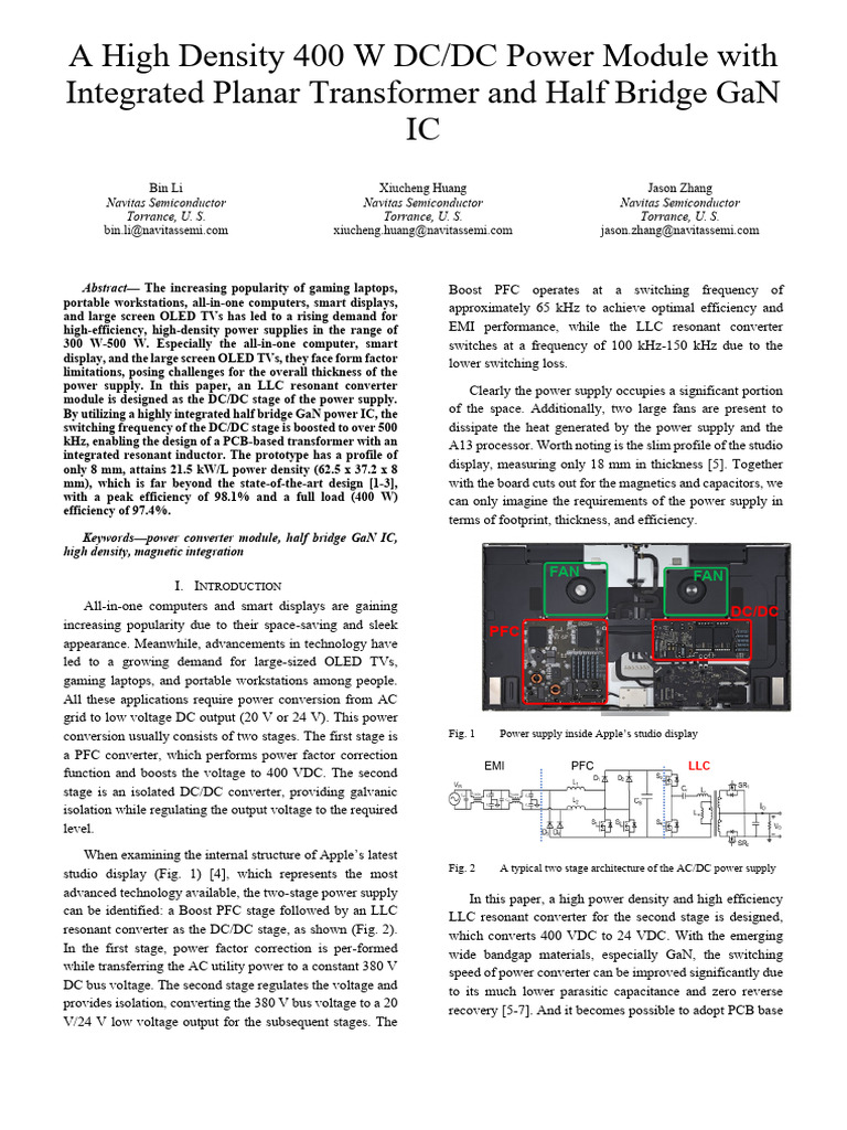 A High Density 400 W DCDC Power Module With Integrated Planar ...