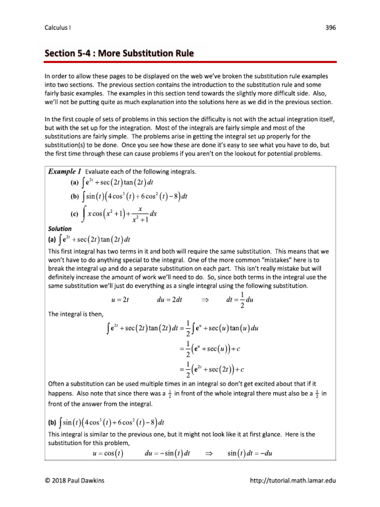 More Substitution Rule | PDF