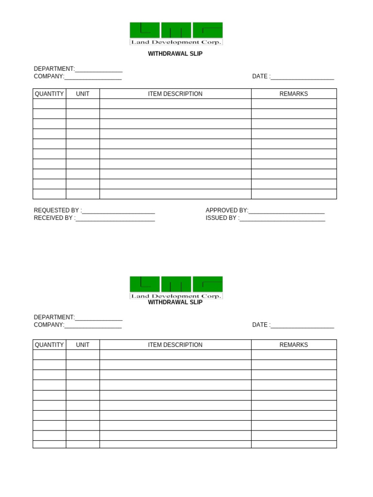 Withdrawal Slip | PDF