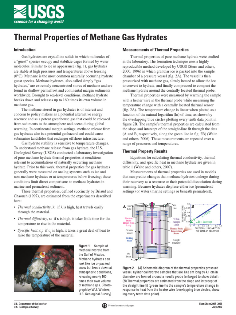 USGS - Thermal Properties of Methane Gas Hydrates | PDF | Methane | Gases