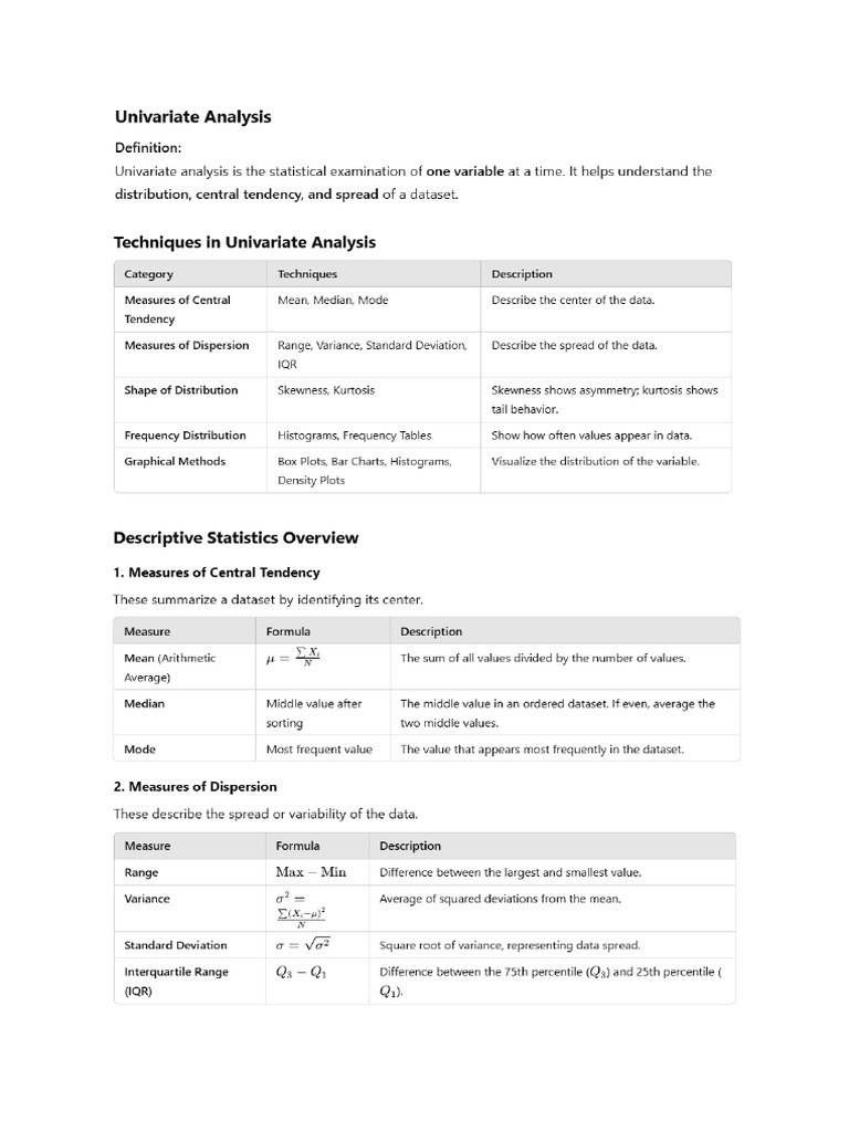 Unit-2 Univariate Analysis Techniques | PDF