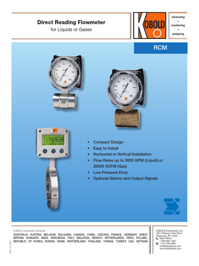 datasheet-direct-reading-flow-meter-rcm | PDF | Flow Measurement | Liquids