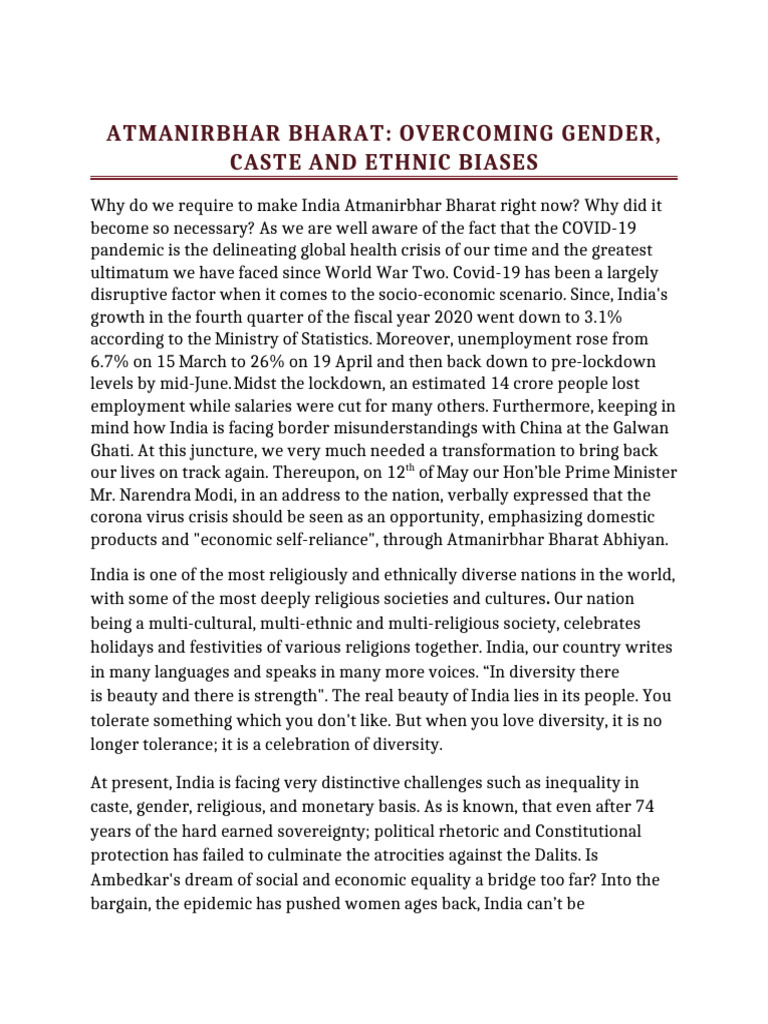 Atmanirbhar Bharat. Final. Essay | PDF | Social Policy