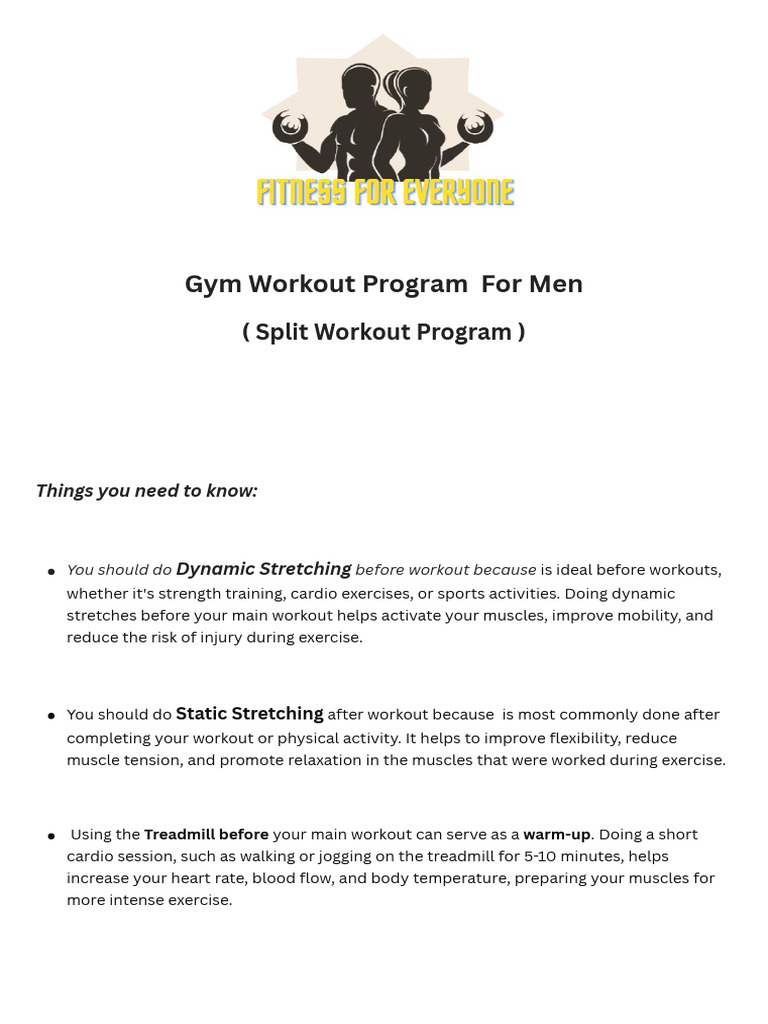 12 Gym Workout Program for Men Split Workout Program | PDF | Kettlebell ...